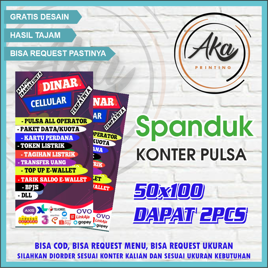 Jual AKA PRINTING/spanduk/banner/spanduk konter pulsa/ukuran 50x100 BELI 1 GRATIS 1 | Shopee ...
