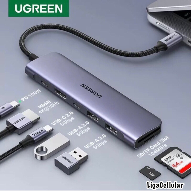 Jual Ugreen Adapter HUB 7in1 USB Type C to HDMI 4K USB 3.0 SD Card PD ...