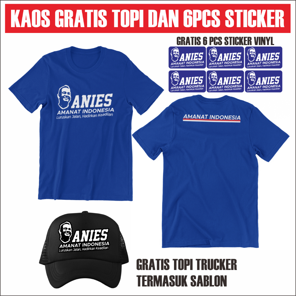 Jual BA134 Kaos Gratis Topi Sticker Anies Amanat Indonesia Ready Warna ...
