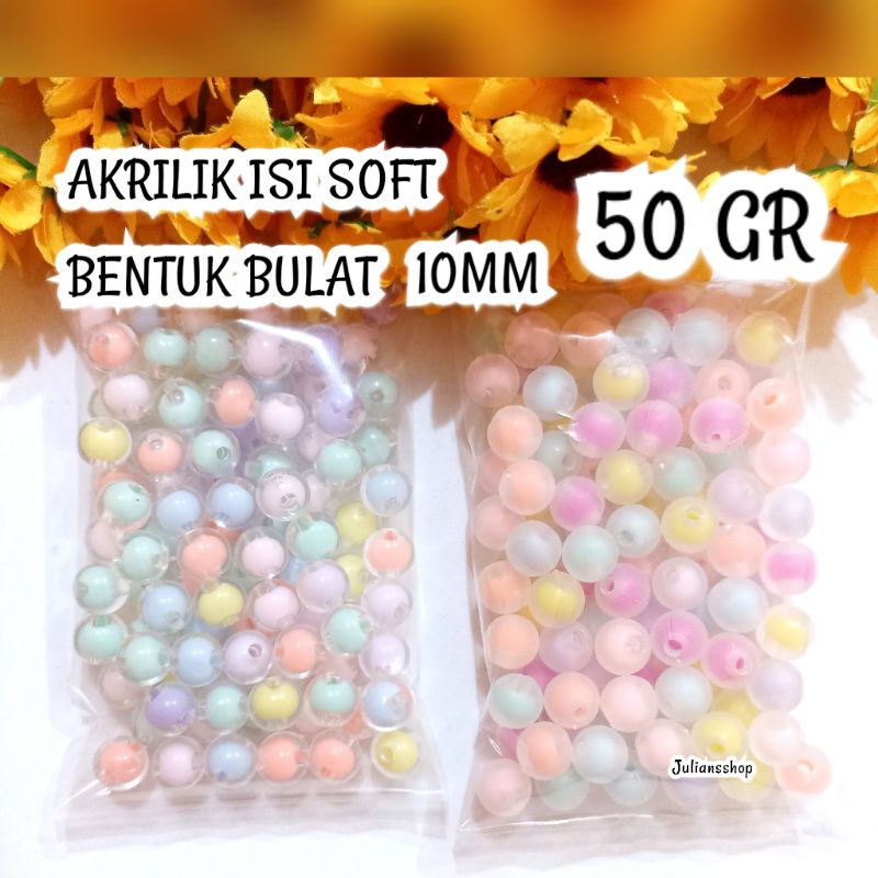Jual 50 Gram Manik 10mm Akrilik SOFT ISI BULAT 100 Butir Mote Bahan DIY ...