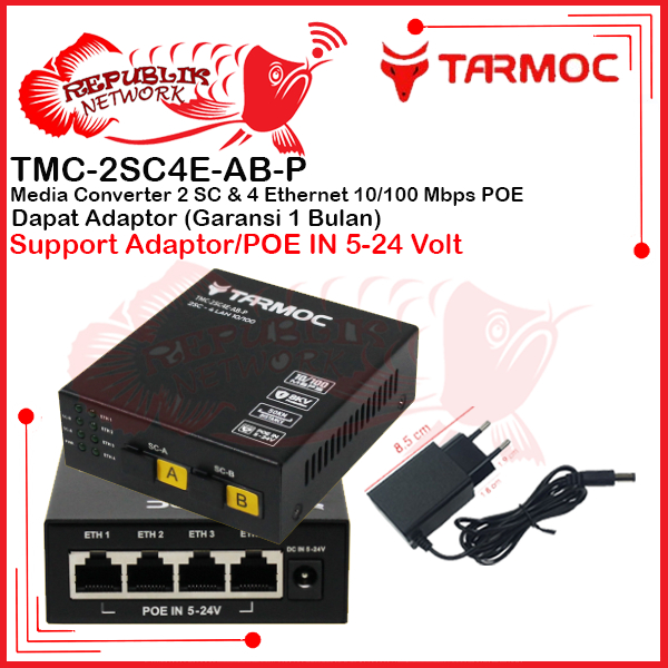 Jual Tarmoc TMC-2SC4E-AB-P | Media Converter 2 FO 4 LAN / 2FO 4LAN 2 SC(AB) 4 RJ45 100M POE-in ...