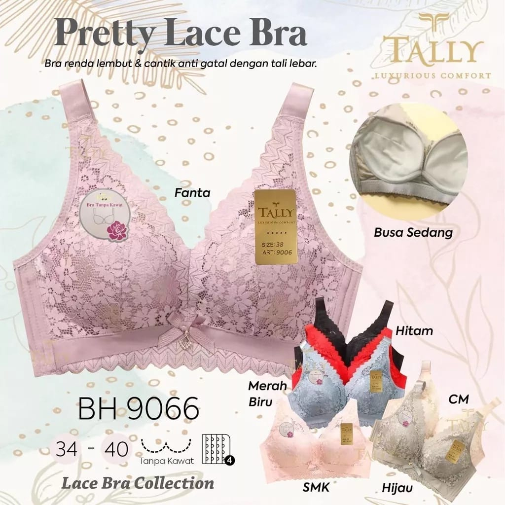 Jual TALLY BRA BH 9066 | CUP B | TANPA KAWAT | BUSA SEDANG | SIZE 34 - 40 | Shopee Indonesia