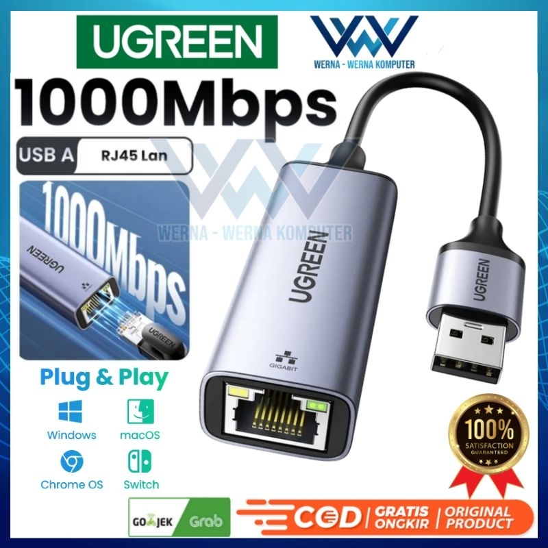Jual UGREEN USB 3.0 to RJ45 Ethernet Gigabit Lan 10 100 1000Mbps Adaptor jaringan internet USB 3 ...