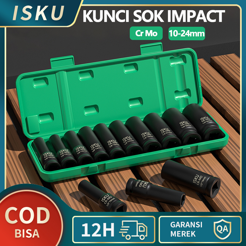 Jual ISKU Kunci Socket Extention Impact 10pcs cvt mata impact set 1/2 Inch 6Pt Kunci Mata Shock ...