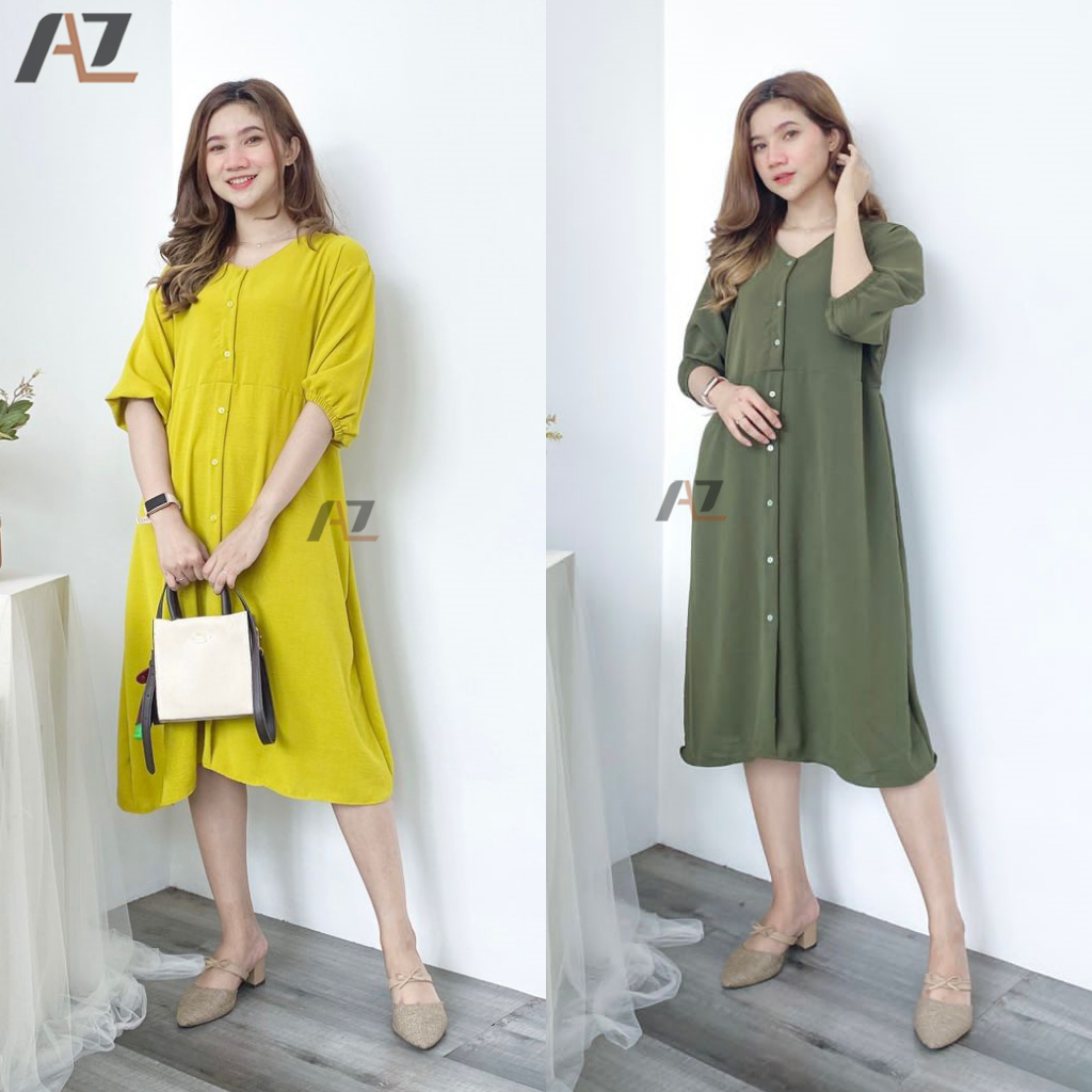 Jual Yejin Mini Dress Korean Style Wanita Santai Full Kancing / Baju ...