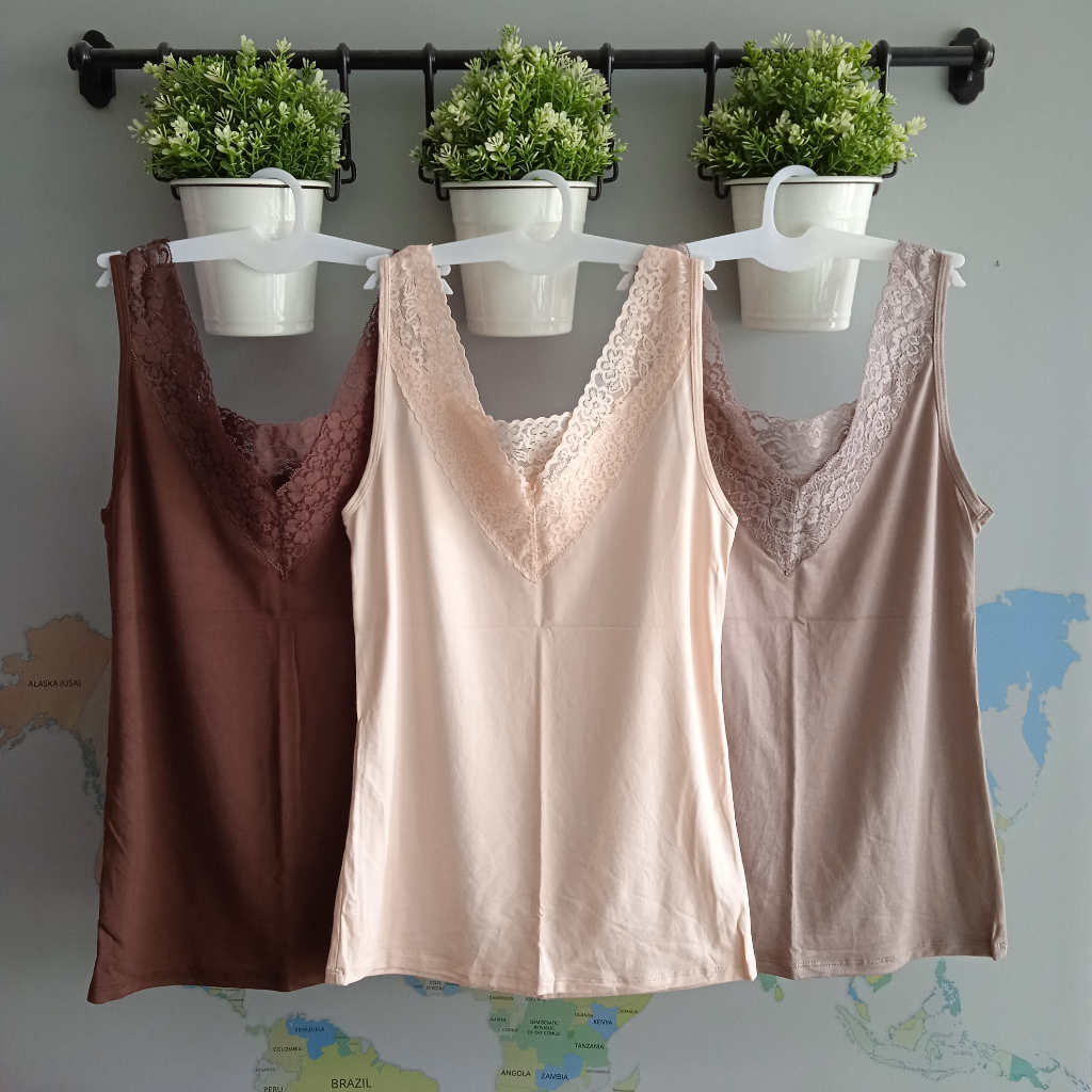Jual TANK TOP 13 - tank top renda tali lebar | Shopee Indonesia