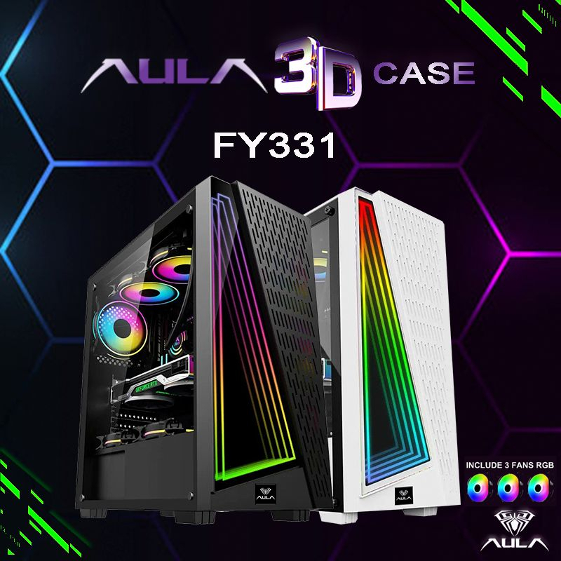 Jual Casing PC Gaming / Komputer Gaming AULA FY331 include 3 fans RGB ...