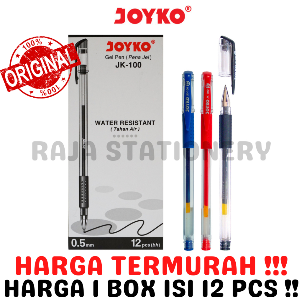 Jual JOYKO GEL PEN JK-100 PEN BLACK BLUE RED PULPEN PENA JOYKO HITAM BIRU MERAH LUSIN [12PCS ...