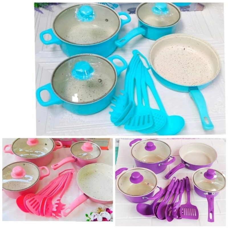 Jual PANCI SET Biru/pink 13 PCS COOKWARE SET | Shopee Indonesia