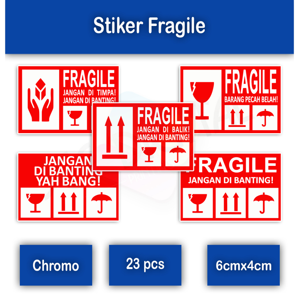 Jual Stiker Fragile - 6cm x 4 cm - Stiker Label Chromo Fragile | Shopee ...