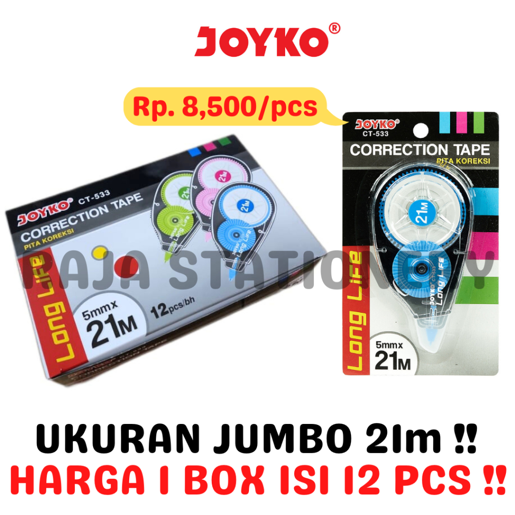 Jual JOYKO CORRECTION TAPE 21m JUMBO TIPEX KERTAS JOYKO TIPX CT-533 ...