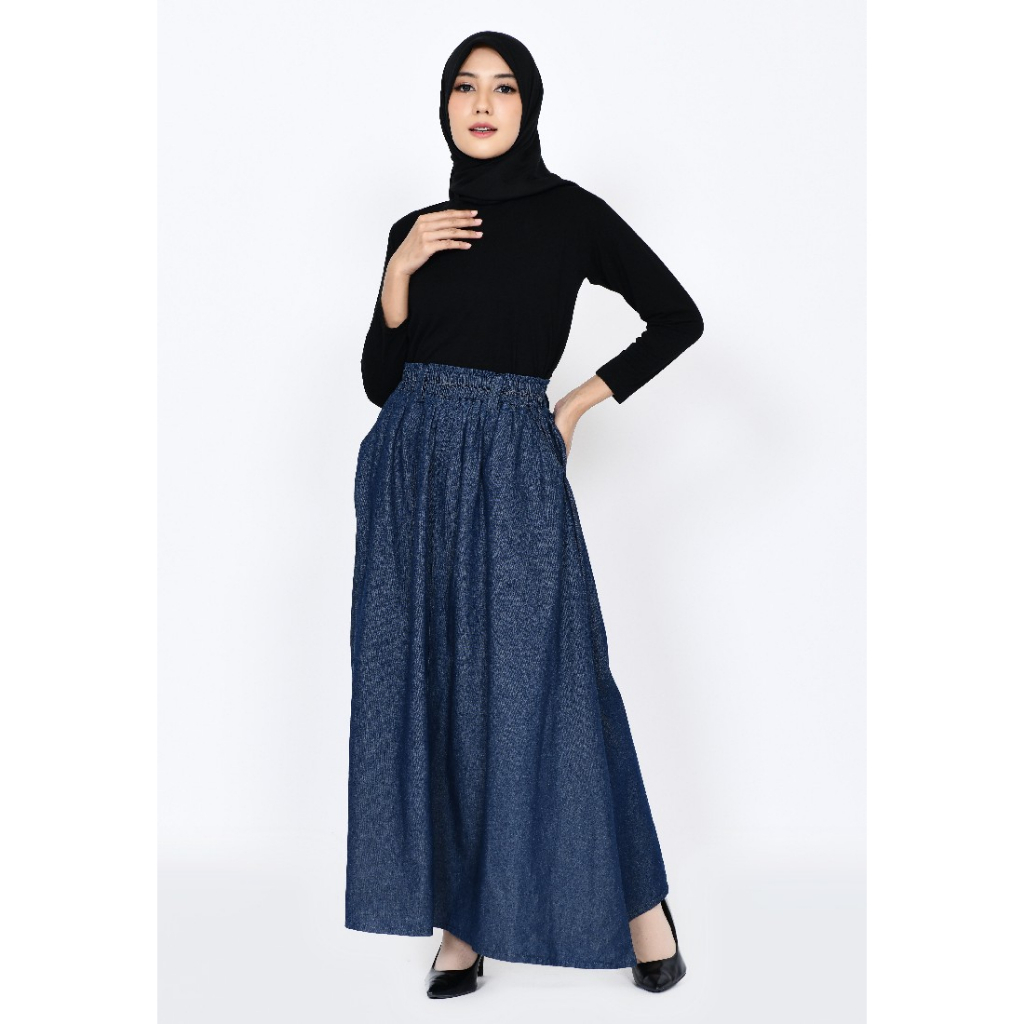 Jual Rok Jeans Payung Lebar A line Muslim Wanita Fit XL ...
