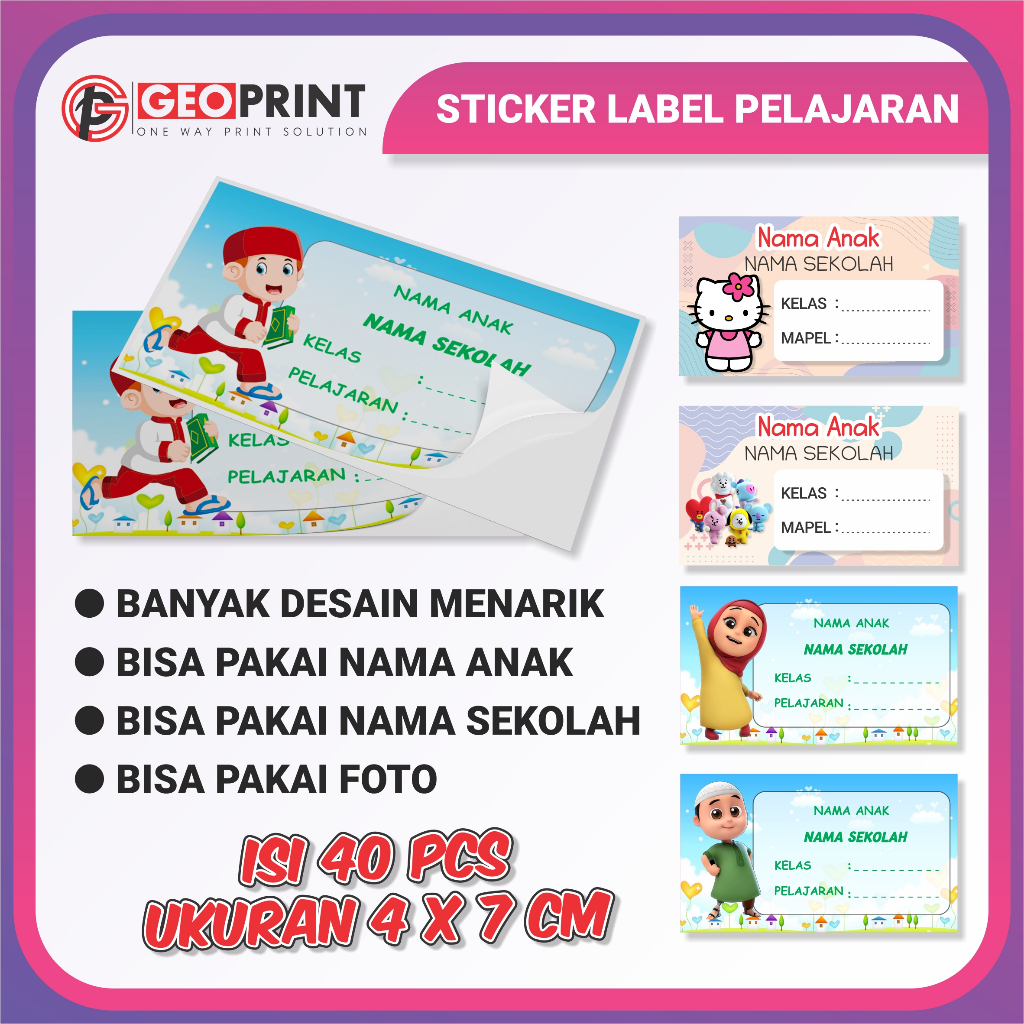Jual ISI 40 PCS STIKER LABEL MATA PELAJARAN BISA PAKE FOTO CUSTOM NAMA ...