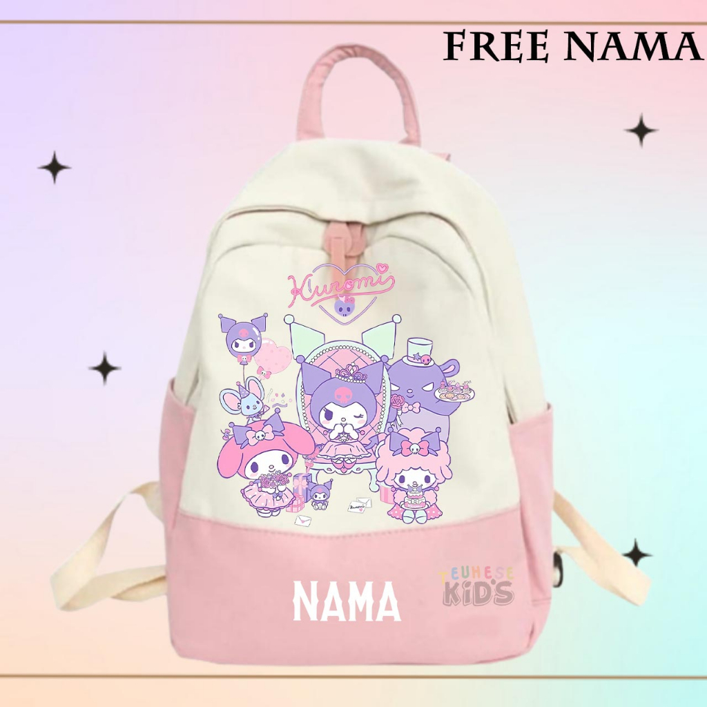 Jual (FREE NAMA) TAS RANSEL anak sekolah tk sd motif karakter "KUROMI" | Shopee Indonesia