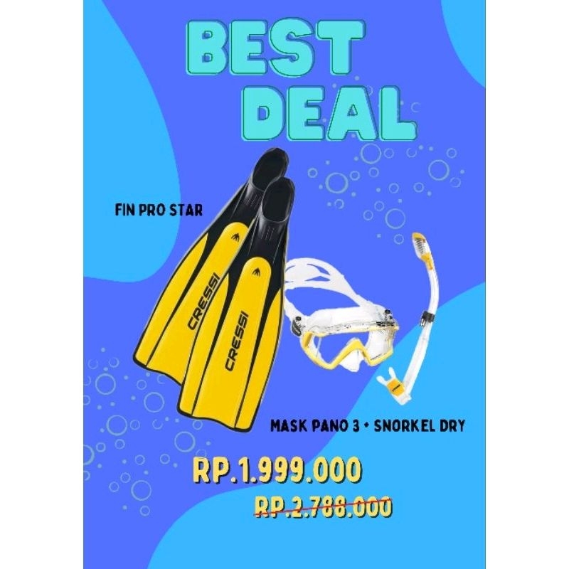 Jual COMBO SET CRESSI Fin Pro Star + Mask Pano3 + Snorkel Dry Cressi | Shopee Indonesia