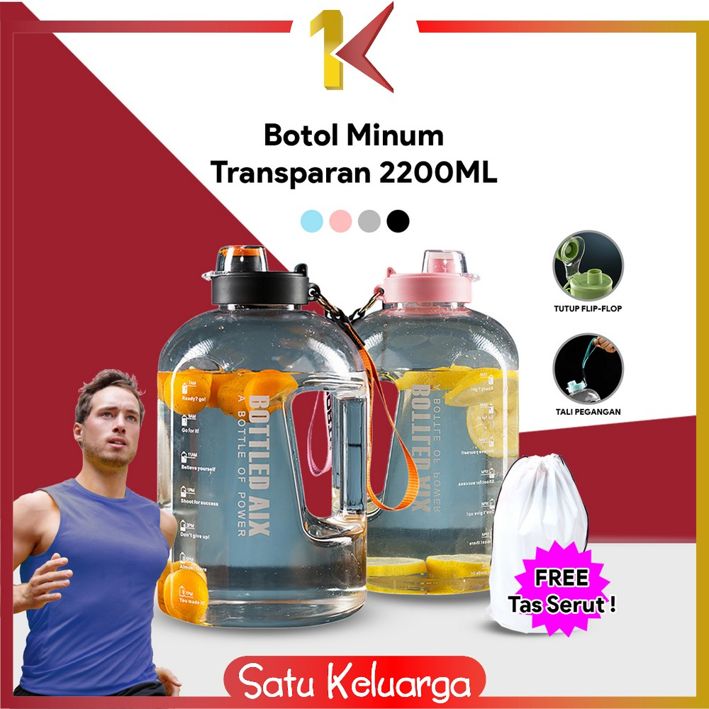 Jual SK-C470 Botol Minum Transparan 2200ML Tumblr Botol Gym Bottle / Tempat Botol Minum Olahraga ...