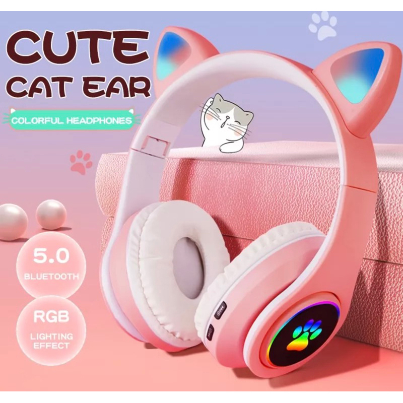 Jual Headphone HF Bluetooth Bando Cat Ear LED Headset True Wireless ...