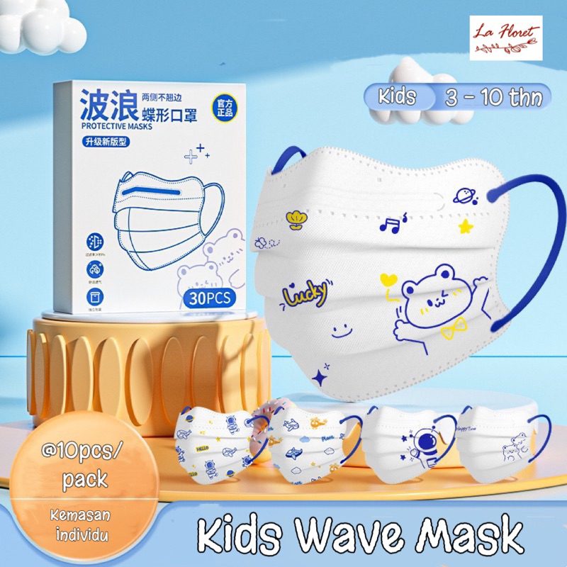 Jual New Kids WAVE mask (masker anak 3 layers/kawat hidung)Kemasan ...