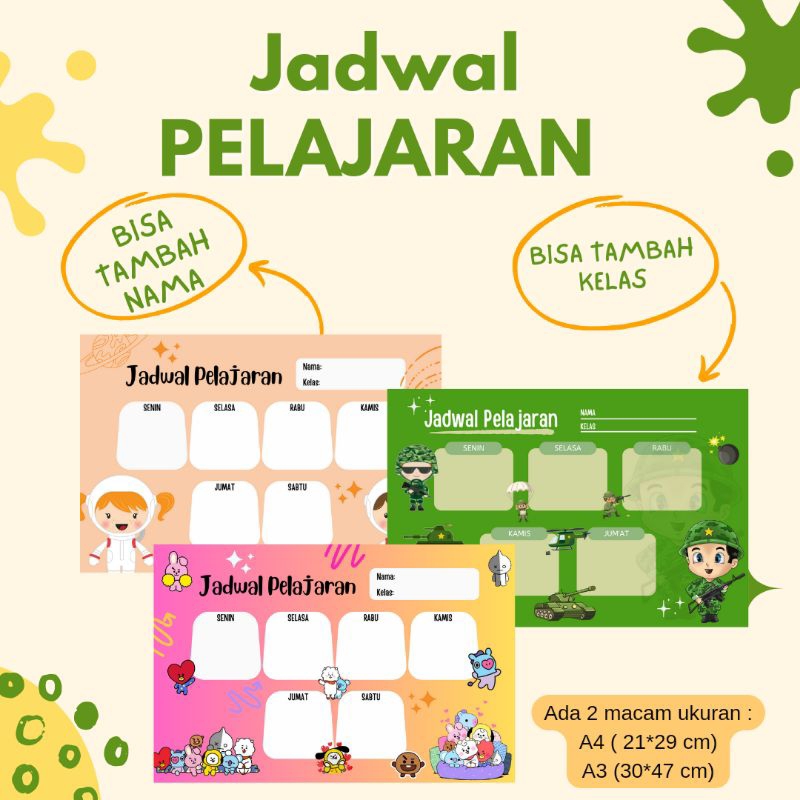 Jual poster jadwal pelajaran A4 bisa tambah nama dan sekolah | Shopee ...
