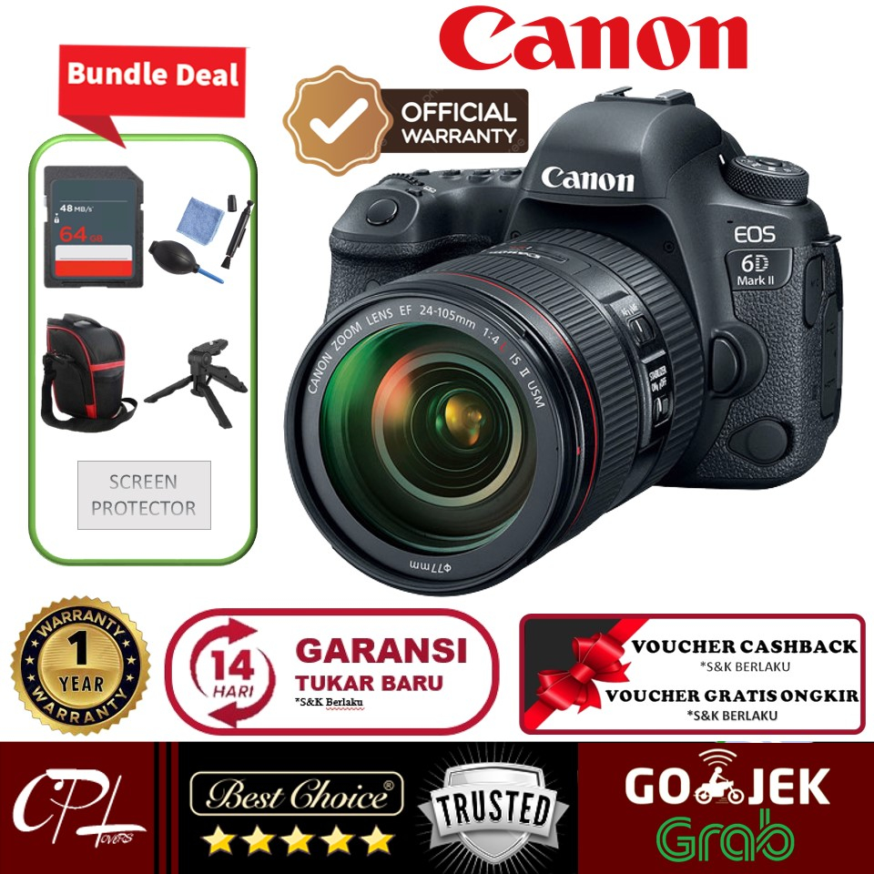 Jual Canon EOS 6D Mark II Kit 24-105mm f/4L II Lens DSLR Camera - GARANSI RESMI | Shopee Indonesia