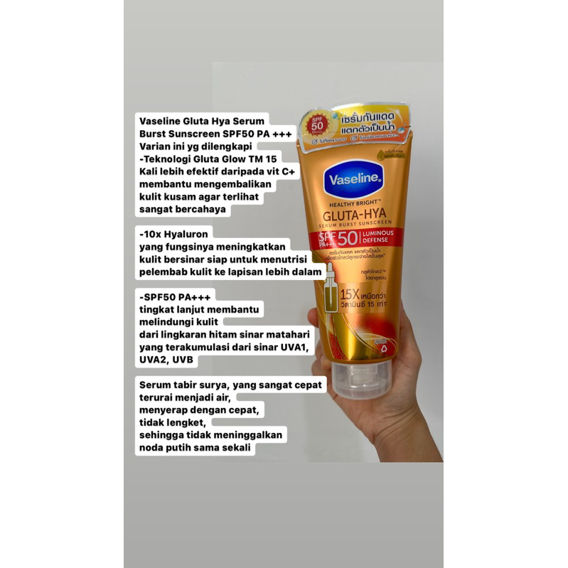 Jual [ Vaseline ori thai 300ml ] vaseline serum burst sunscreen SPF PA ...