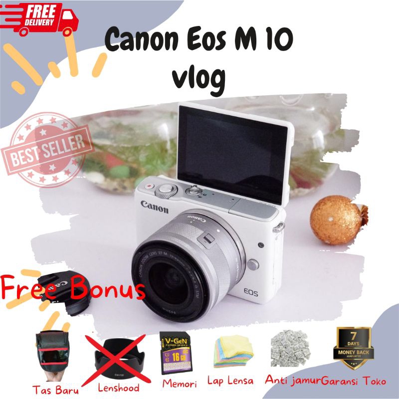 Jual Canon Eos M10 + Lensa Kit + Memori 16G + Tas baru + Anti Jamur | Shopee Indonesia