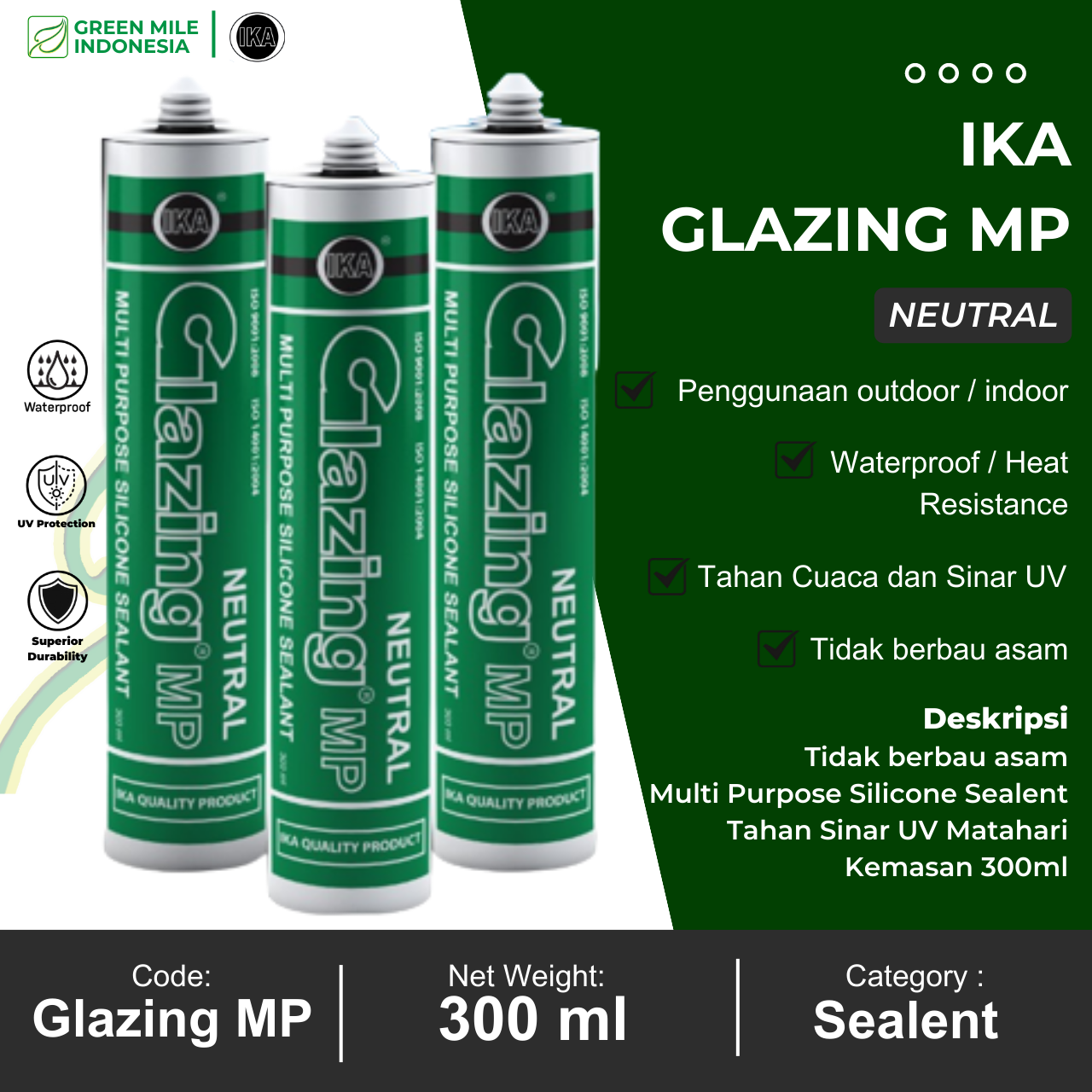 Jual Silicone Sealant Lem Kaca Silikon Silen IKA Glazing MP 300ml ...