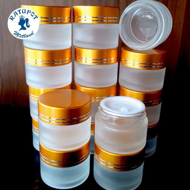 Jual Pot kaca 15 gr tutup gold list | Shopee Indonesia