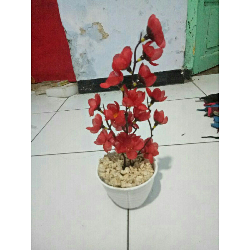 Jual bunga sakura meja+pot//dekorasi ruangan//bunga meja artificial ...