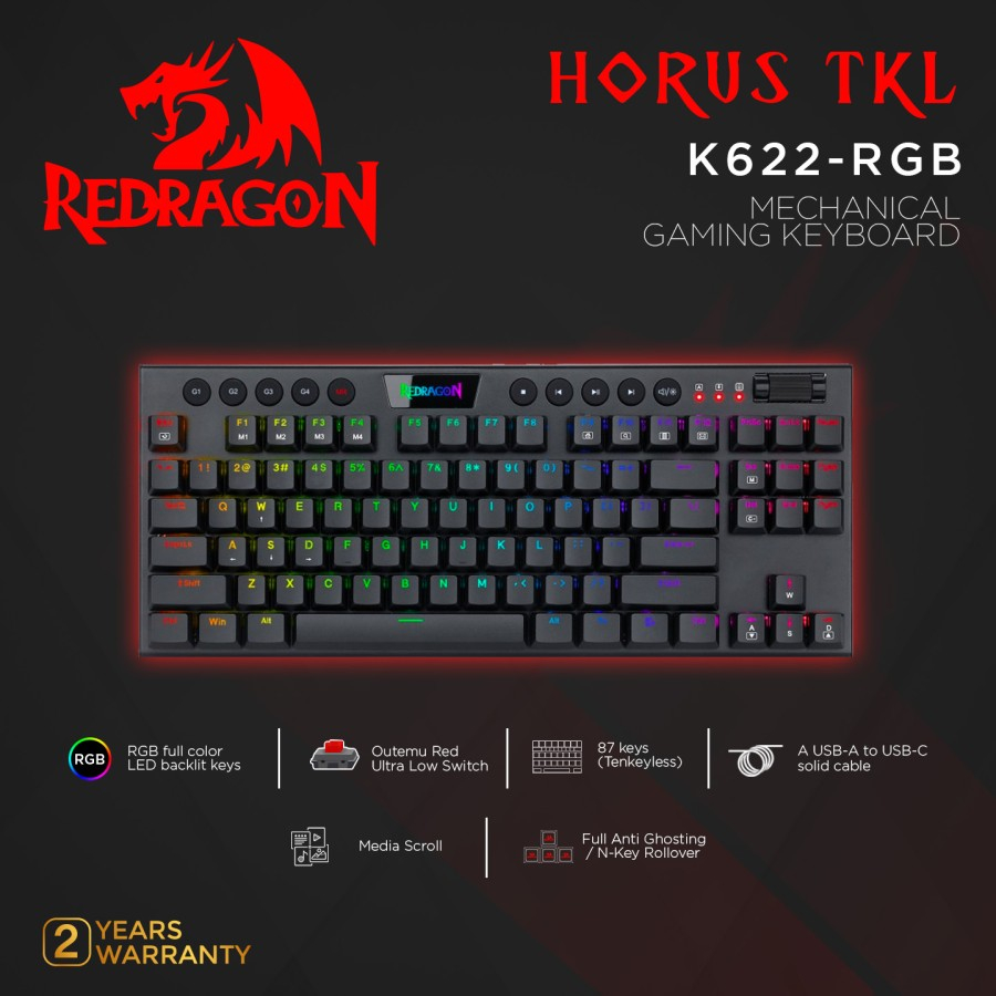 Jual Redragon Mechanical Keyboard RGB Ultra Low Profile HORUS TKL ...