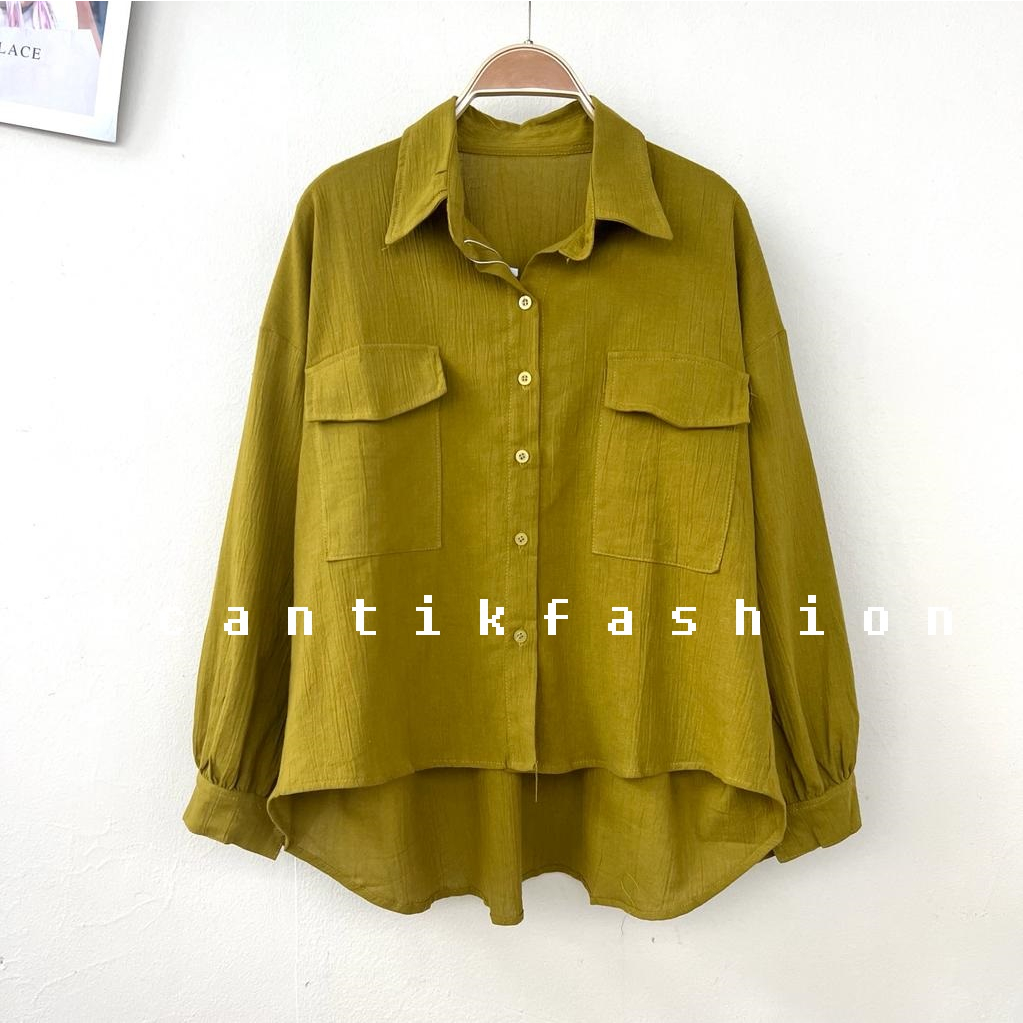 Jual Kemeja Oversize Wanita Linen Crinkle // Atasan Blouse Cewek Style ...