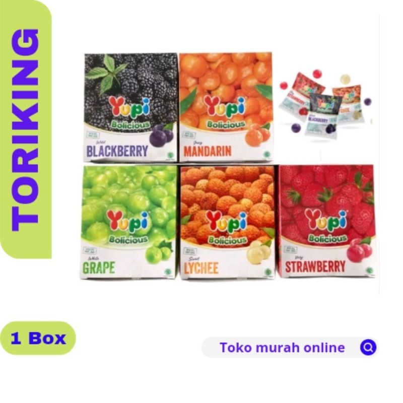 Jual YUPI BOLICIOUS - ANGGUR/LYCHEE/JERUK/STRAWBERRY ( 1 Box isi 24 pcs ...