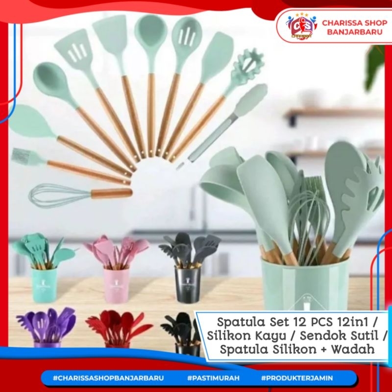 Jual Spatula Silicon Set / Silicon food grade 10+1 Stand / Spatula Set ...
