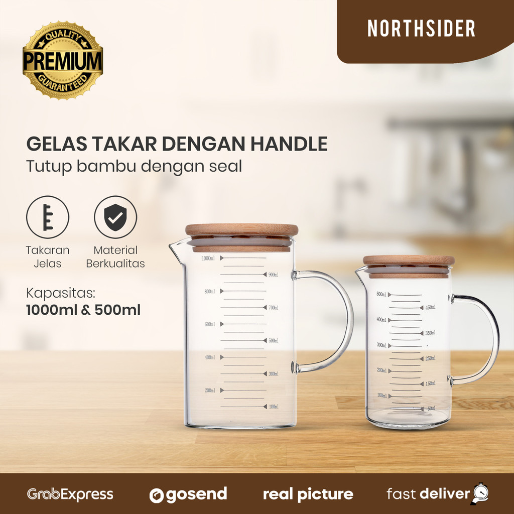 Jual Gelas takar kaca glass measuring jug gelas ukur tutup bambu ...