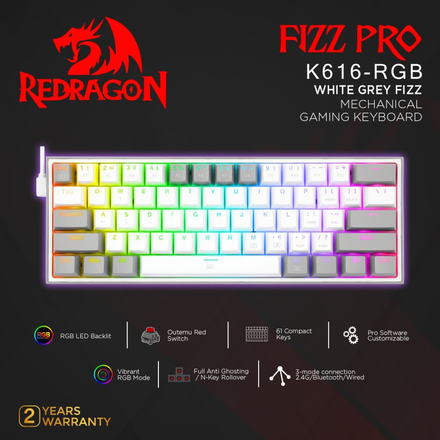 Jual Redragon Mechanical Wireless Gaming Keyboard WHITE GREY FIZZ ...
