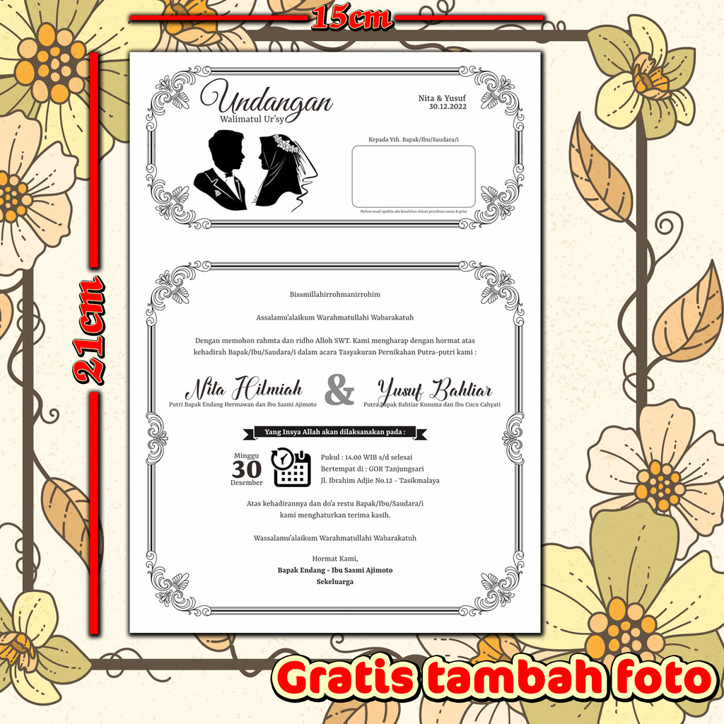 Jual 50pcs Undangan Walimahan, Undangan Walimatul Ursy, Undangan ...
