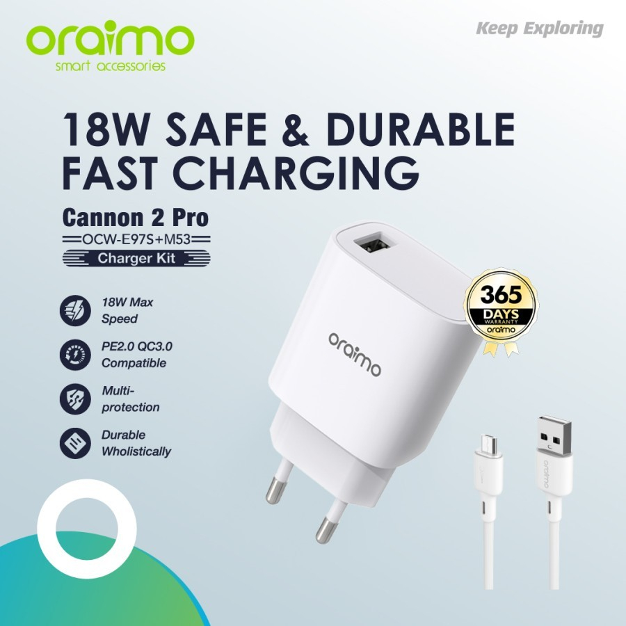 Jual Oraimo Cannon 2 Pro Charger Kit Micro USB 18W Fast Charging OCW ...