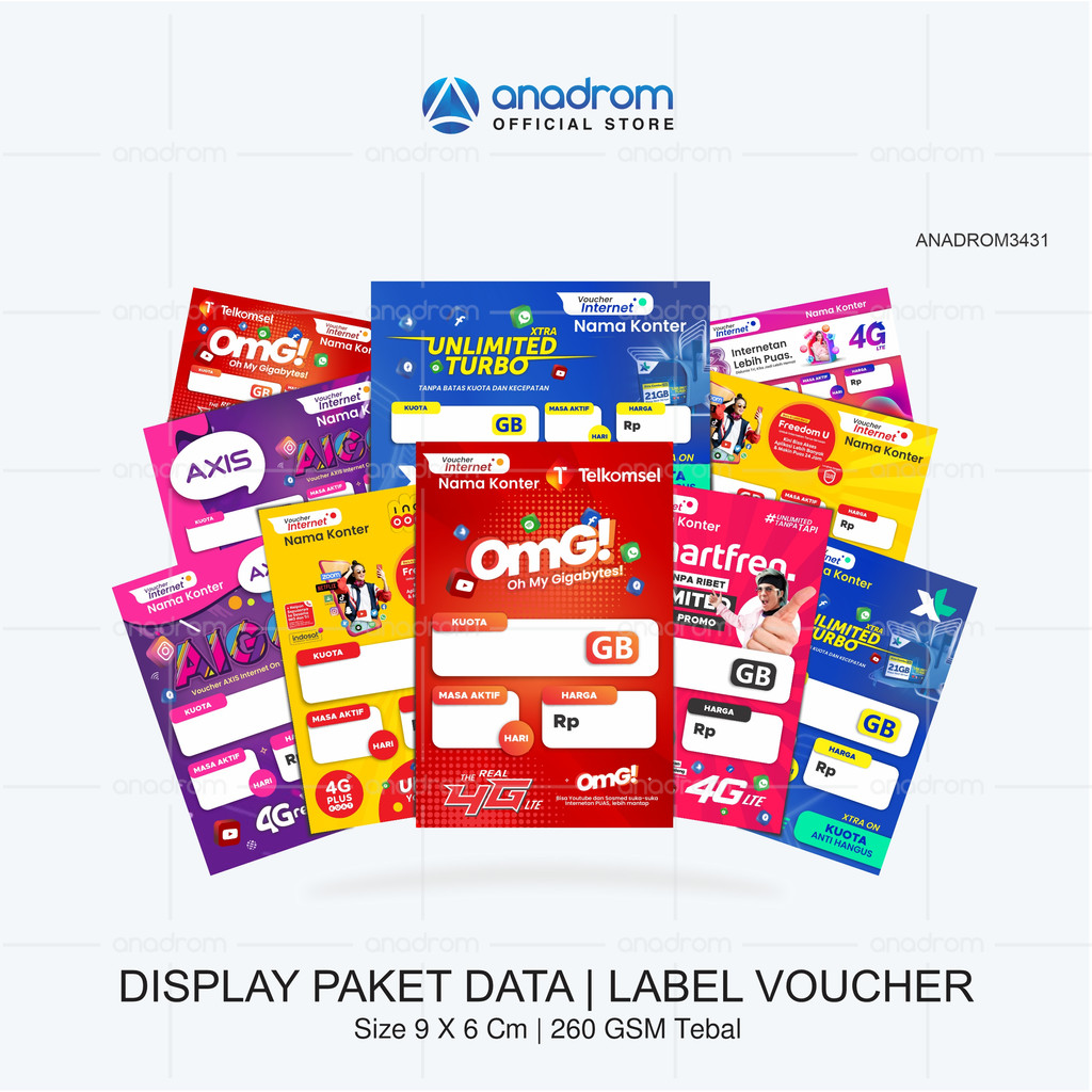 Jual [25 pcs] Display Paket data | Display Label Voucher | Display ...