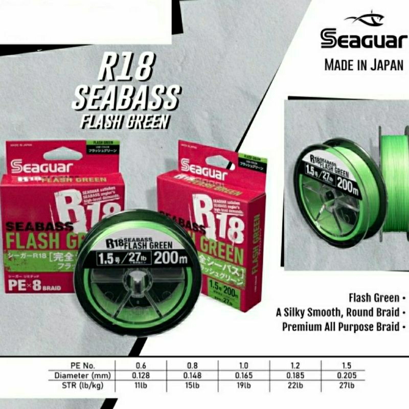 Jual Senar Pe Seaguar Seabass R18 200m - Made in Japan | Shopee Indonesia