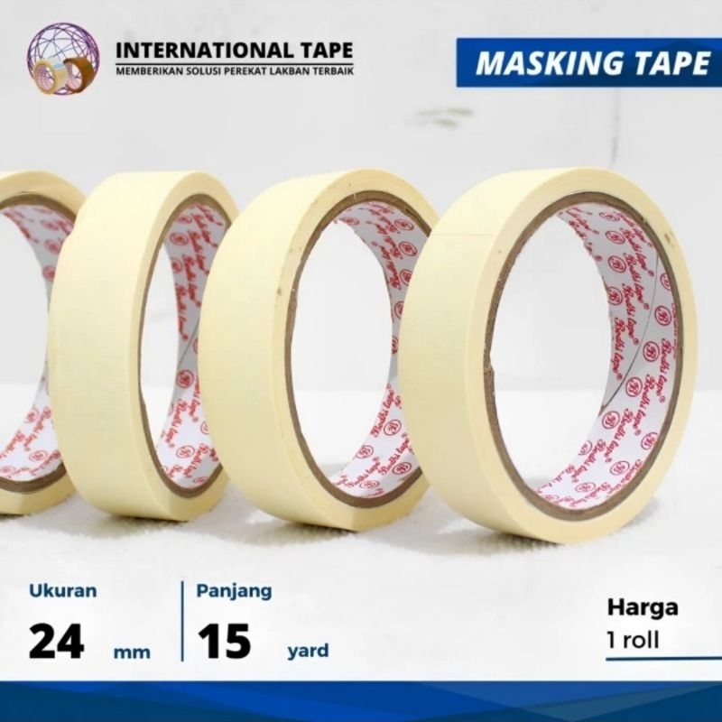 Jual Masking Tape 24 MM 15 Yard Lakban Kertas 1 inch Lengket | Shopee ...