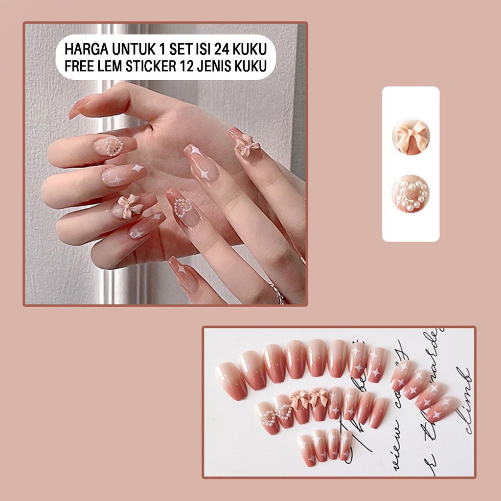 Jual Kuku palsu 3d nail art timbul lucu fake nails panjang estetik ...
