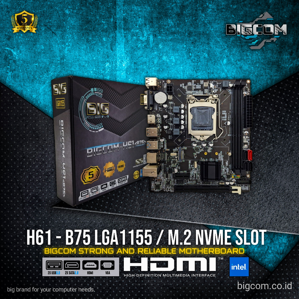 Jual BIGCOM MOTHERBOARD H61 Socket LGA 1155 Chipset B75 + Slot M.2 NVMe Mainboard DDR3 | Shopee ...