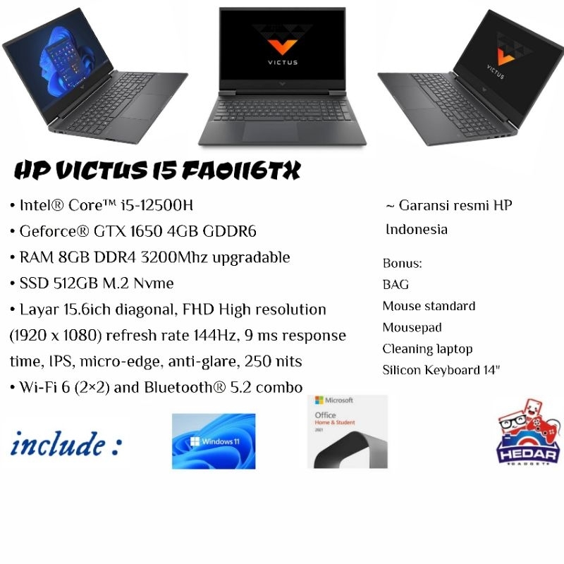 Jual HP VICTUS 15 FA0116TX i5 12500H 8GB 512GB GtX1650 4GB W11 OHS 15 FHD | Shopee Indonesia