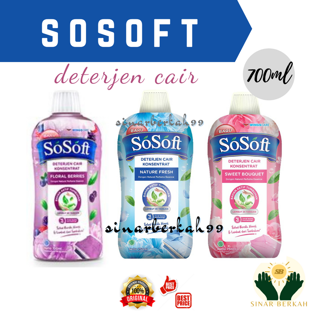 Jual SoSoft Deterjen Cair Konsentrat Botol 750ML /// 700ML | Shopee Indonesia