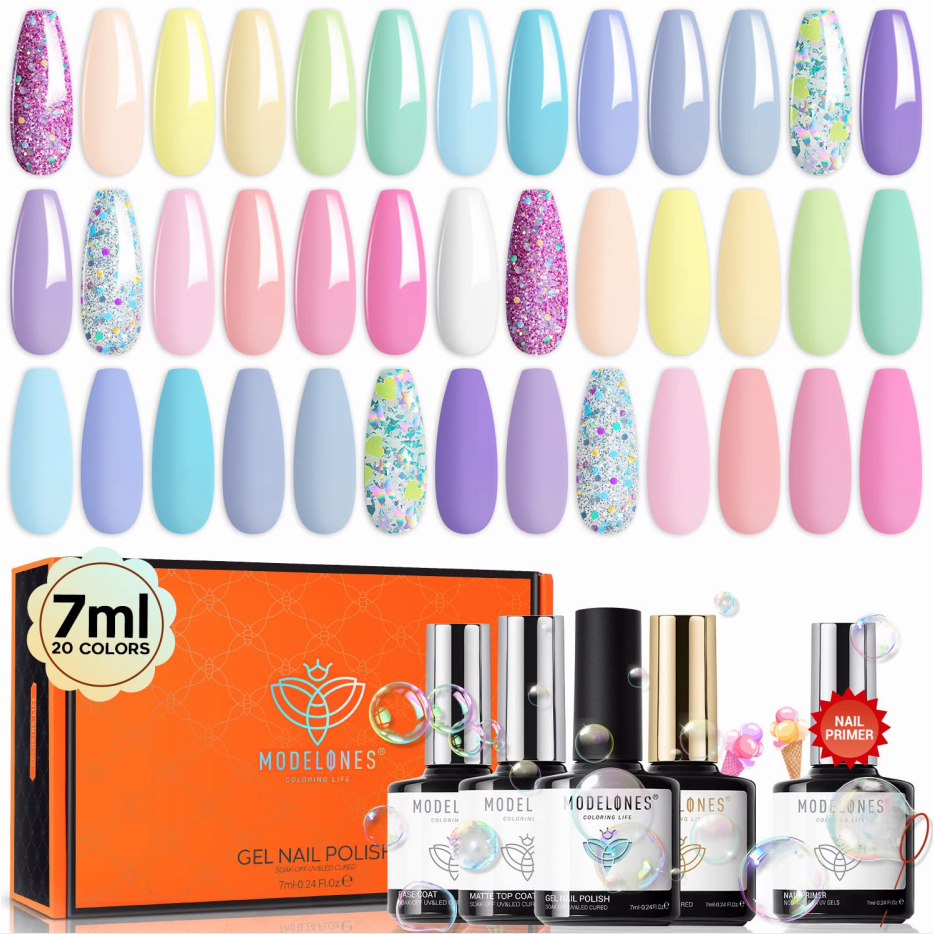 Jual Modelones Gel Nail Polish Kit 24Pcs Pastel Musim panas 20 Warna ...