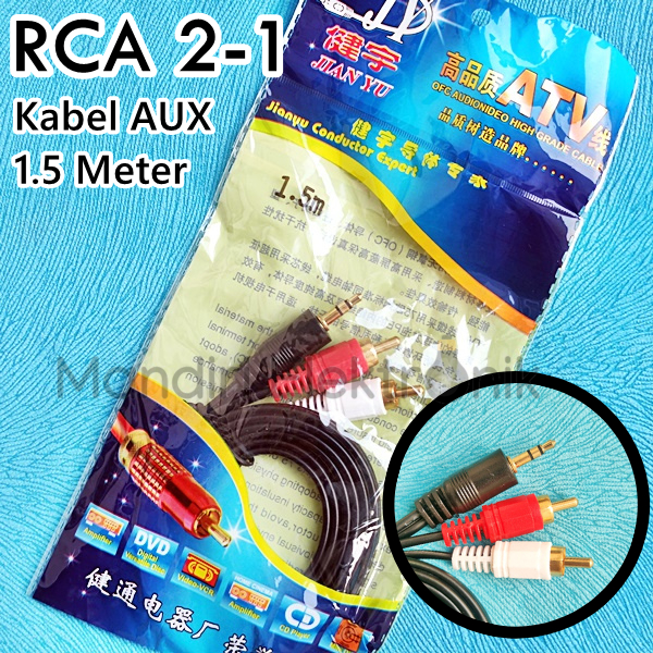Jual Kabel Audio 2-1 Kabel RCA 2 ke 1 Kabel 3.5mm to 2 RCA Male 1,5m ...