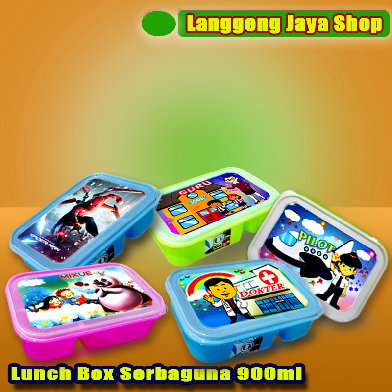 Jual Lunch Box Plastik Sekat 3 Lunch Box Pelangi plus motif Sticker ...