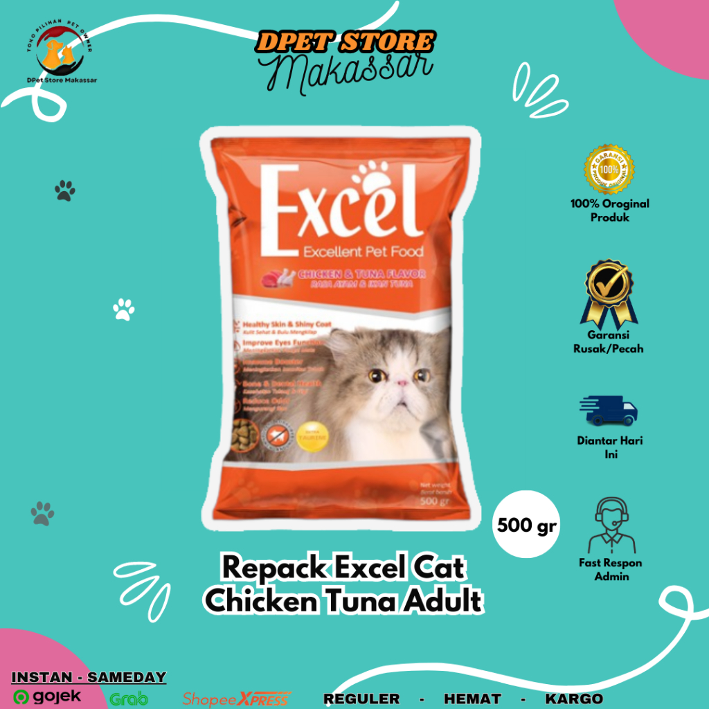 Jual Makanan Kucing kering Repack Excel Cat Chicken Tuna Adult 500gr ...