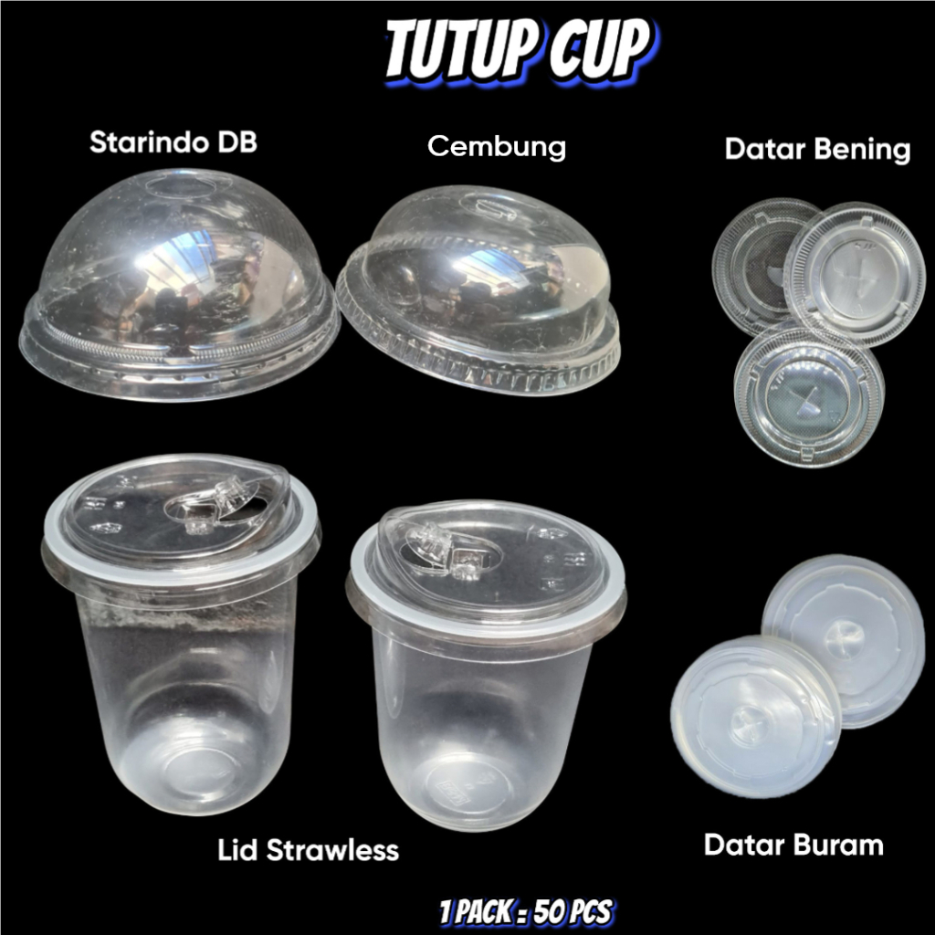 Jual Tutup Cup Plastik Pop Ice PP Cembung Datar Strawless Starindo ...