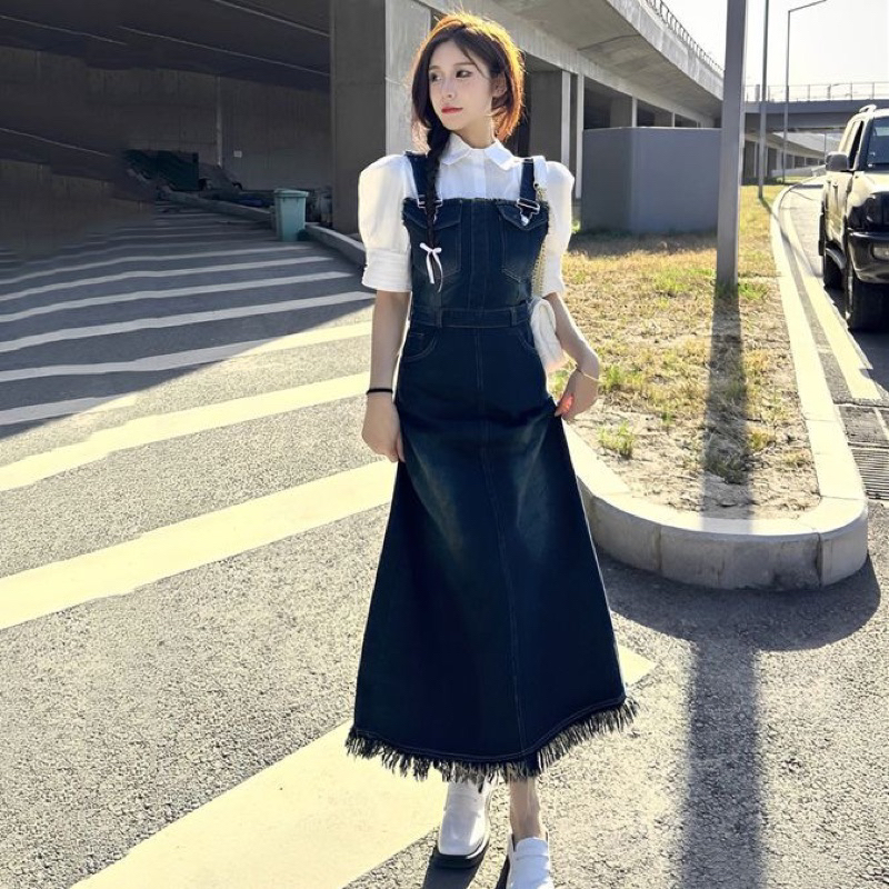 Jual [Korean Series] Set Two Piece Suit : Overall Jeans Denim with ...